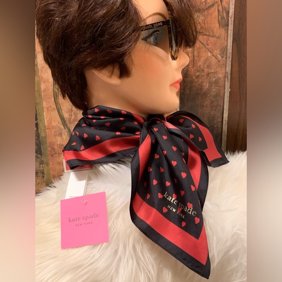 kate spade | Accessories | Nwt Kate Spade Mini Hearts Silk Bandana ...
